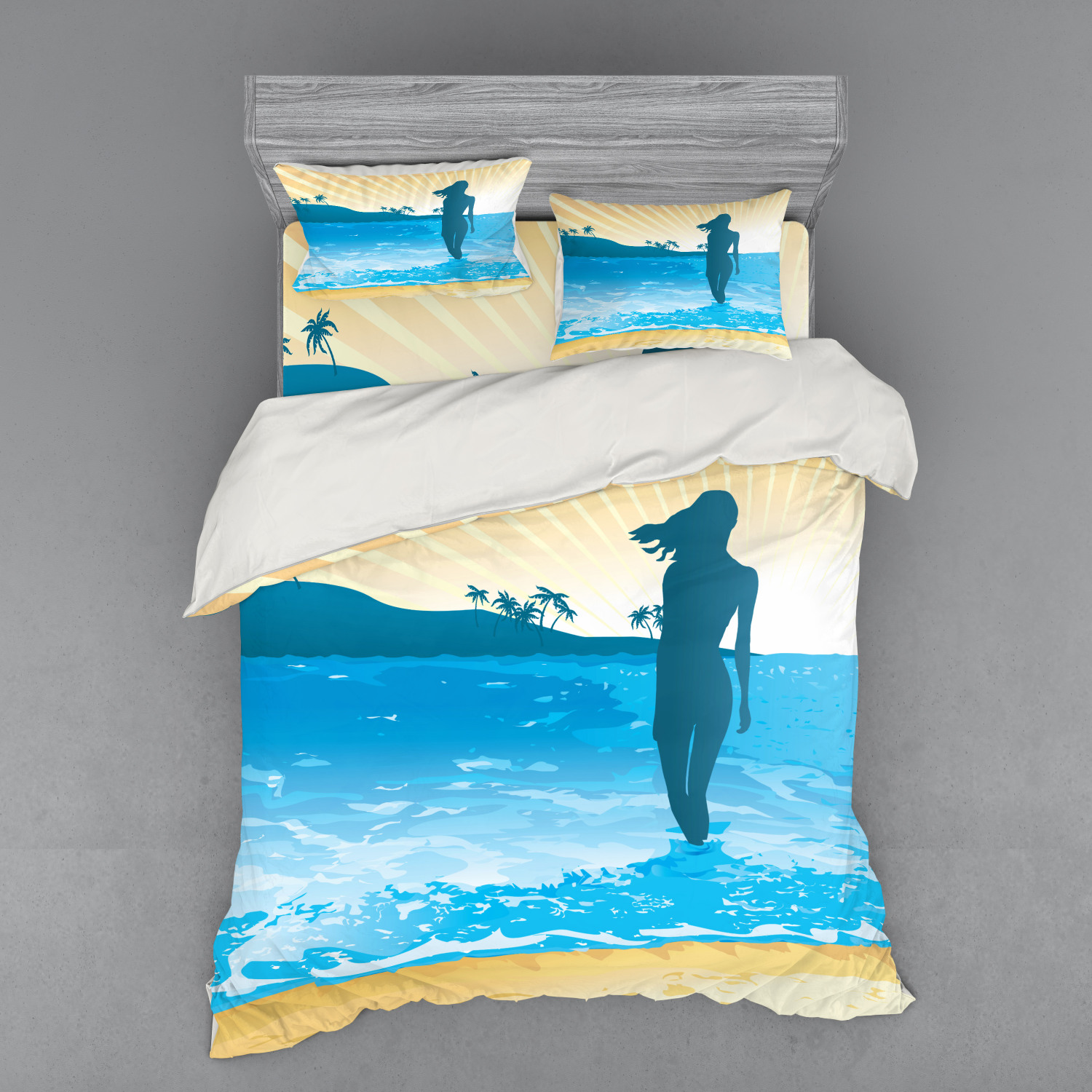 Ambesonne Beach Graphic Bedding Set Duvet Cover Sham Fitted Sheet in 3 ...