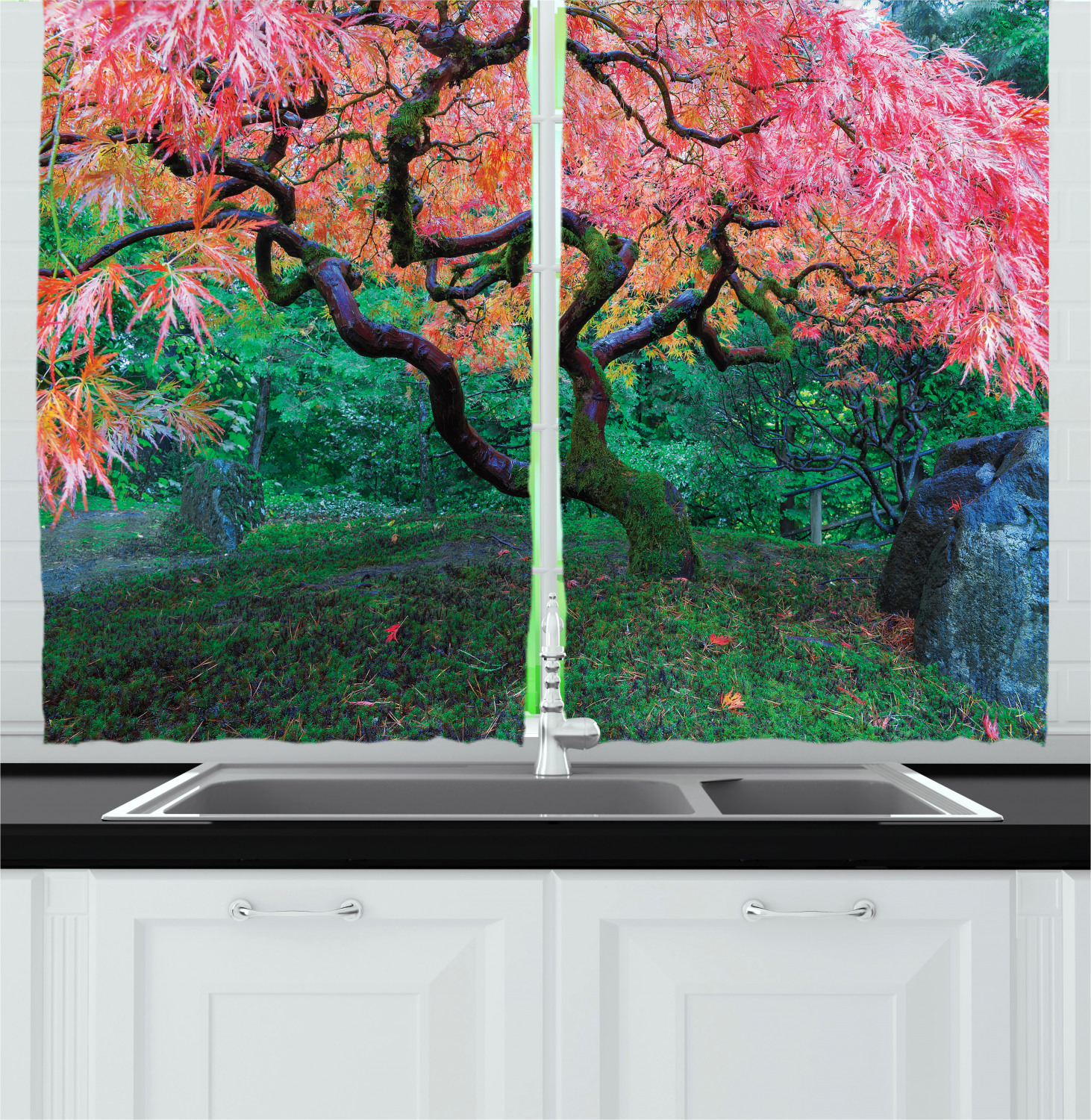 Japan Kitchen Curtains 2 Panel Set Window Drapes 55" X 39" Ambesonne | eBay