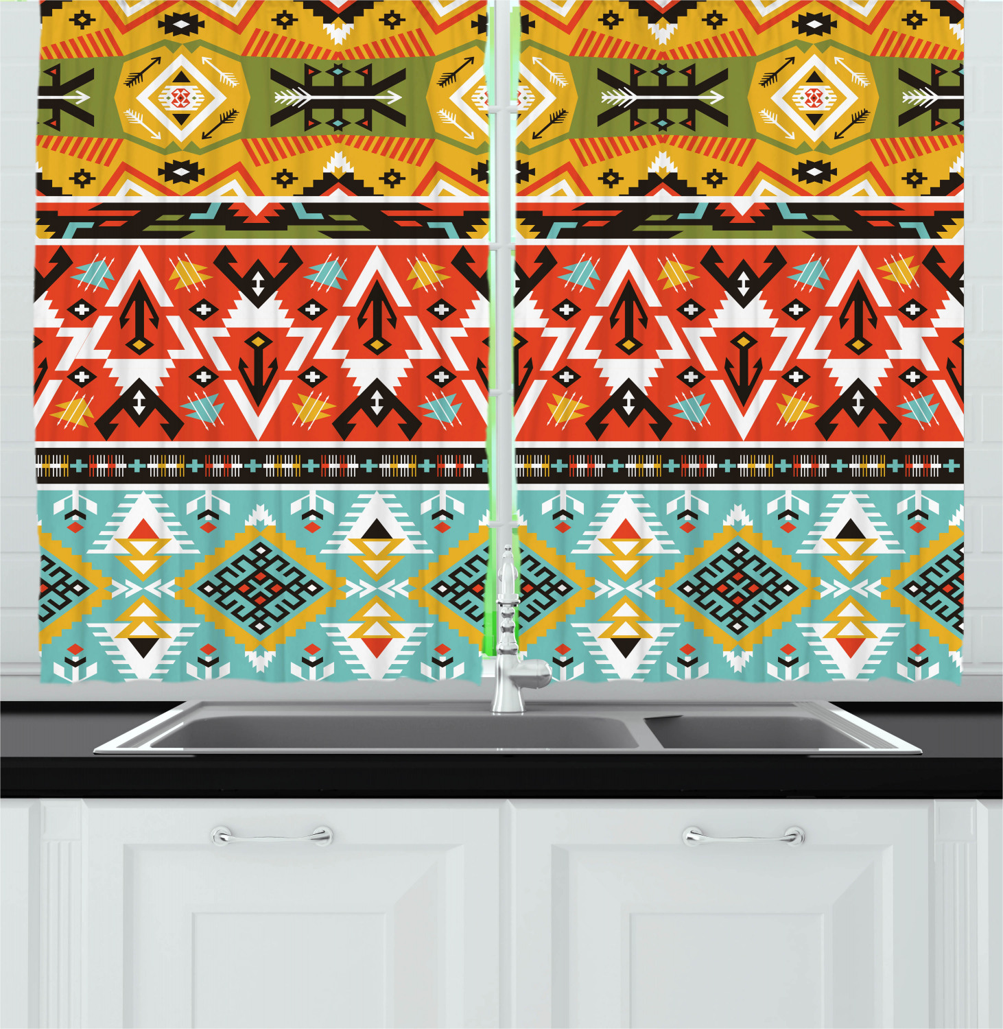 Native American Kitchen Curtains 2 Panel Set Window Drapes 55" X 39 ...