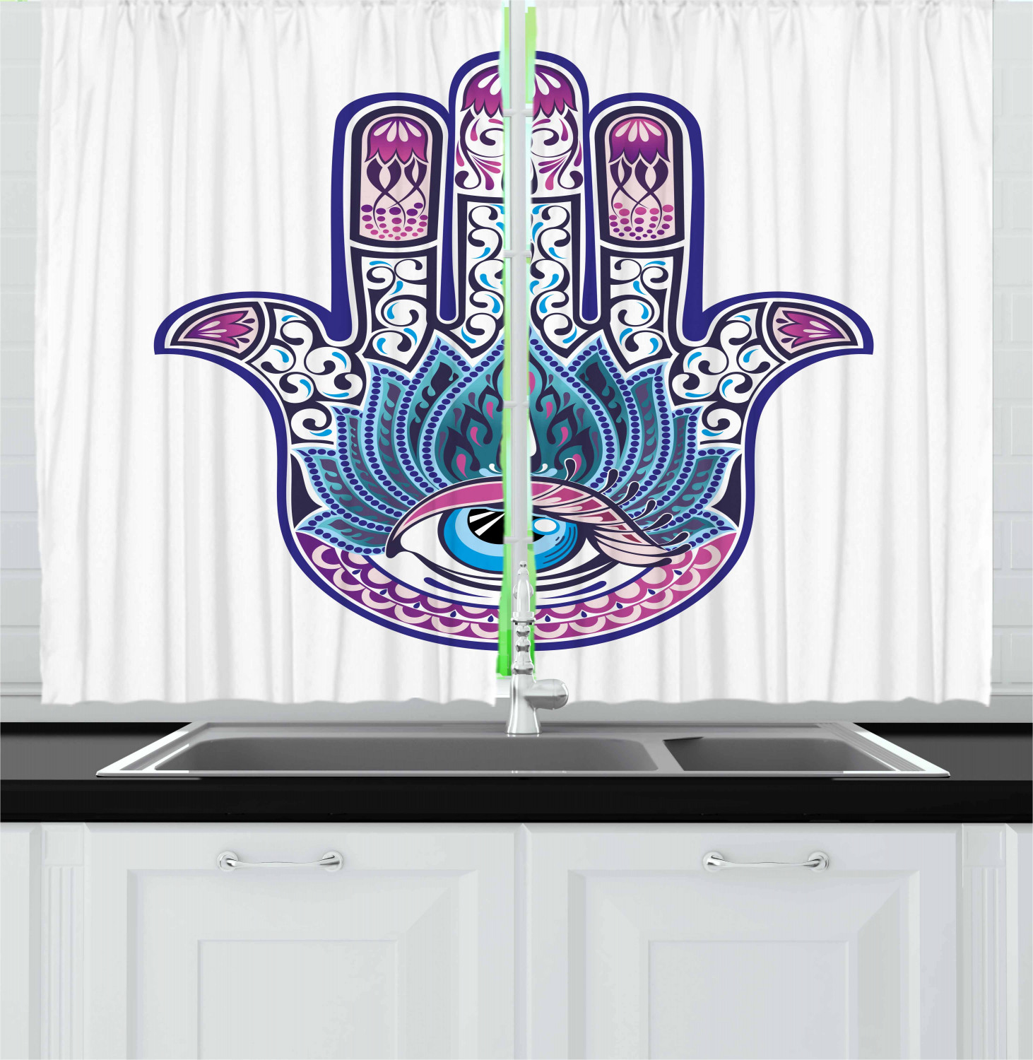 Evil Eye Kitchen Curtains 2 Panel Set Window Drapes 55" X 39" Ambesonne ...