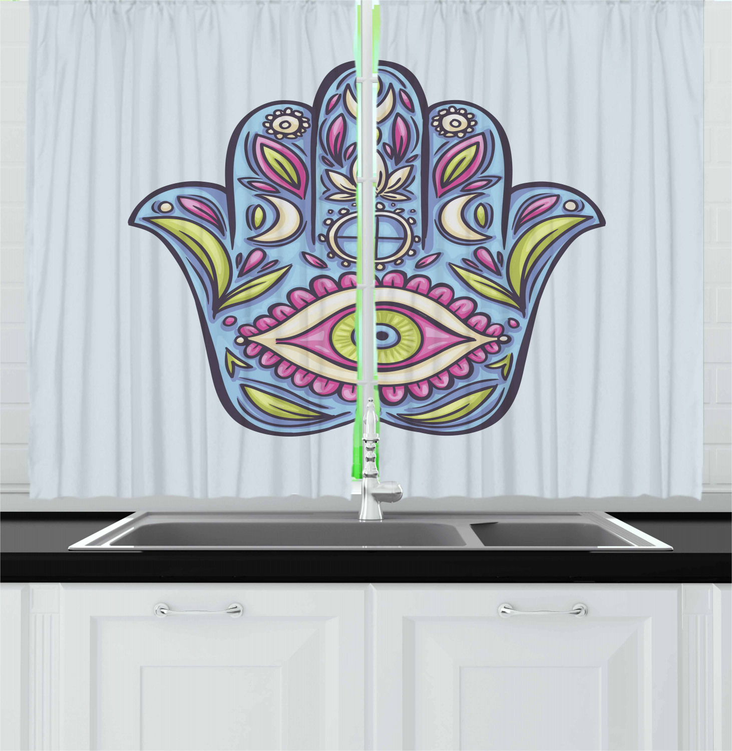 Evil Eye Kitchen Curtains 2 Panel Set Window Drapes 55" X 39" Ambesonne ...