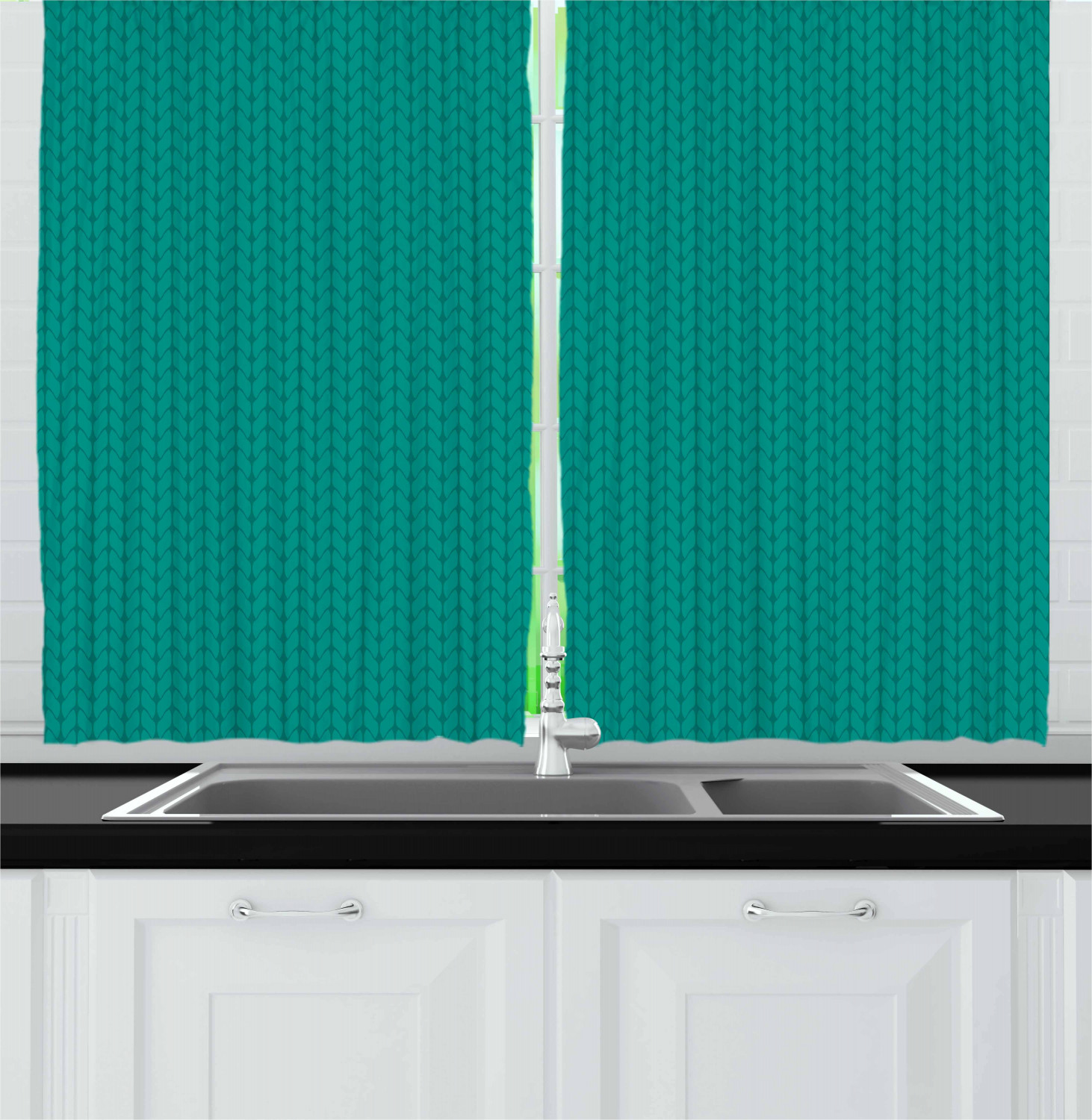 Teal Kitchen Curtains 2 Panel Set Window Drapes 55" X 39" Ambesonne | eBay
