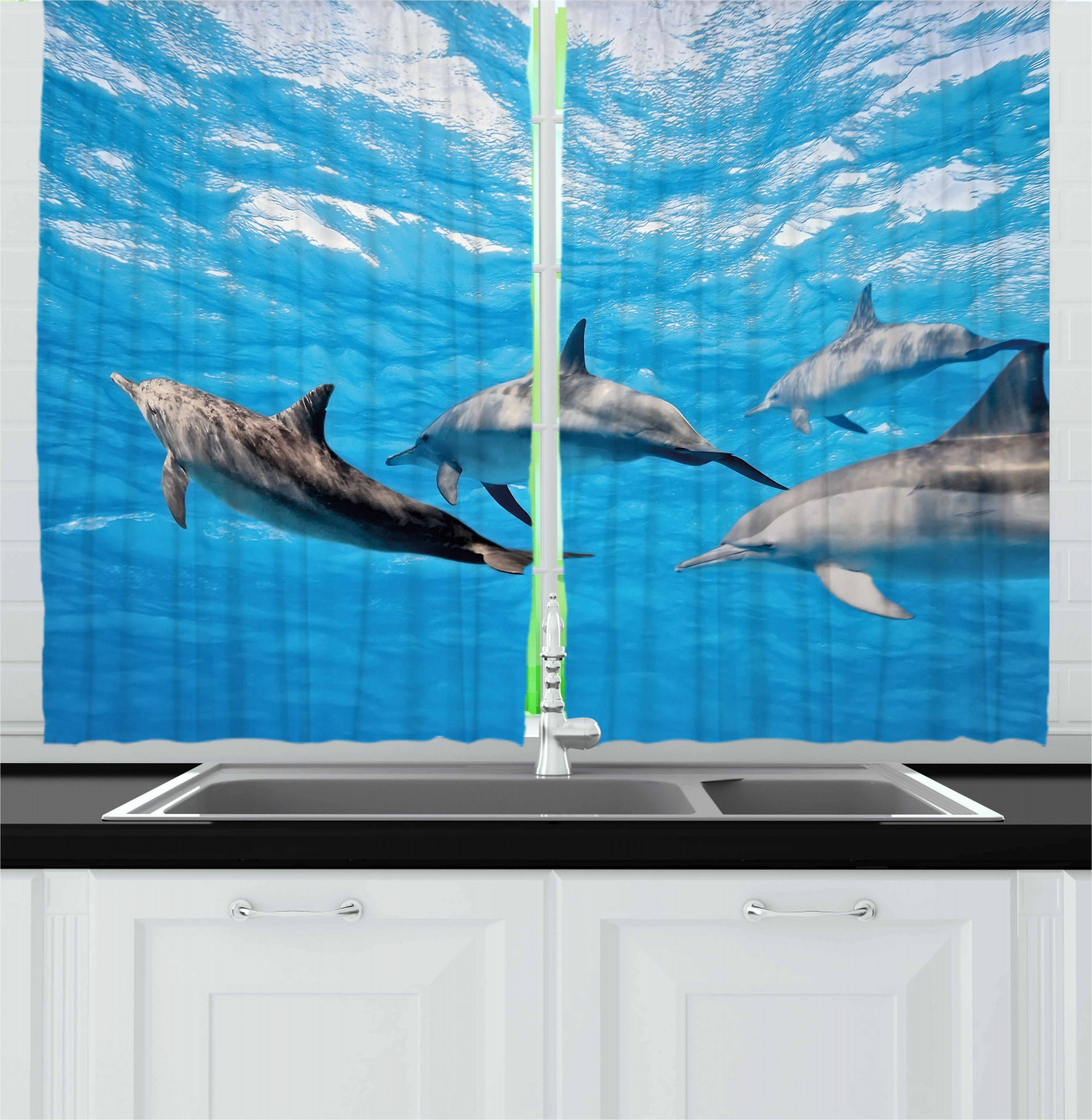 Dolphin Kitchen Curtains 2 Panel Set Window Drapes 55" X 39" by ...