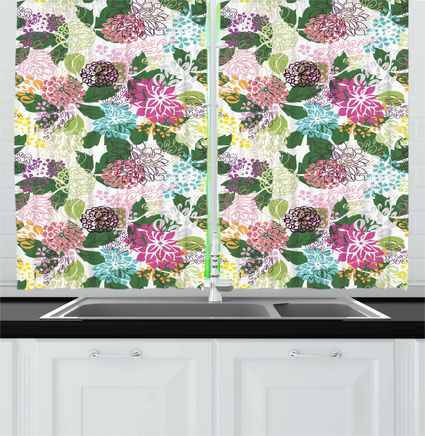 Botanical Kitchen Curtains 2 Panel Set Window Drapes 55" X 39" by ...