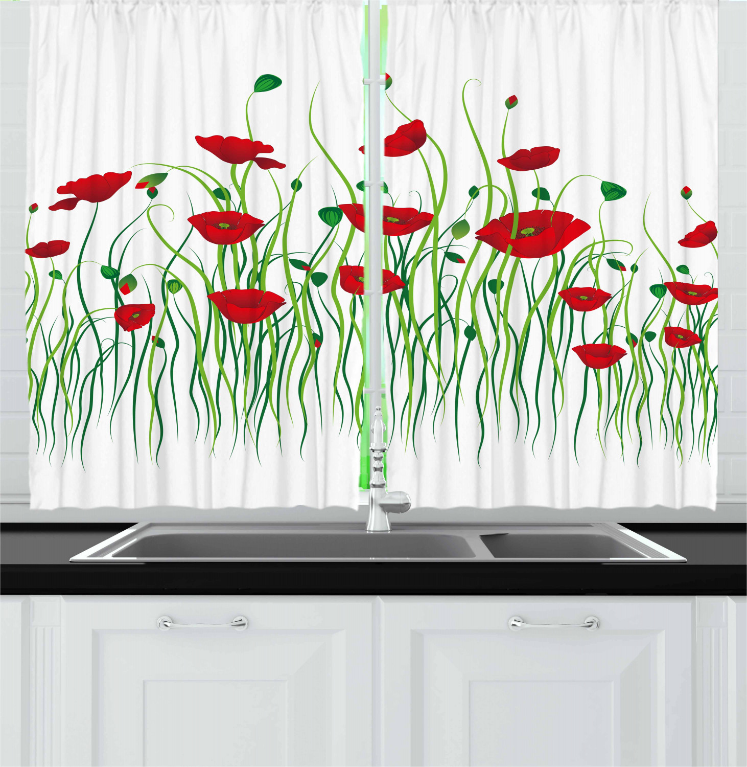 Poppy Kitchen Curtains 2 Panel Set Home Decor Window Drapes 55" X 39 ...