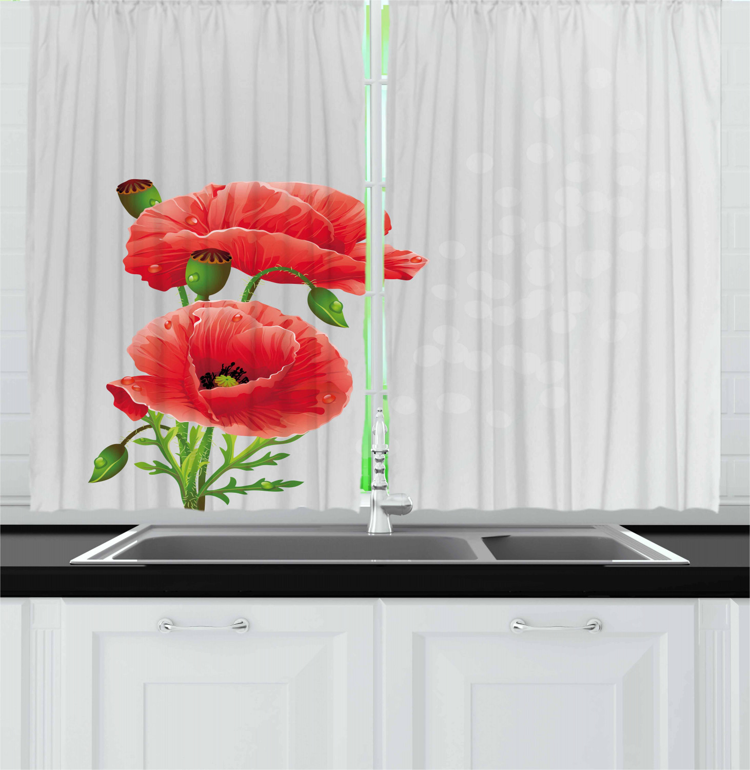 Poppy Kitchen Curtains 2 Panel Set Home Decor Window Drapes 55" X 39 ...