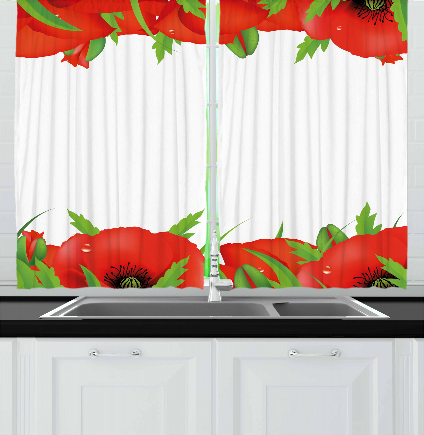 Poppy Kitchen Curtains 2 Panel Set Home Decor Window Drapes 55" X 39 ...