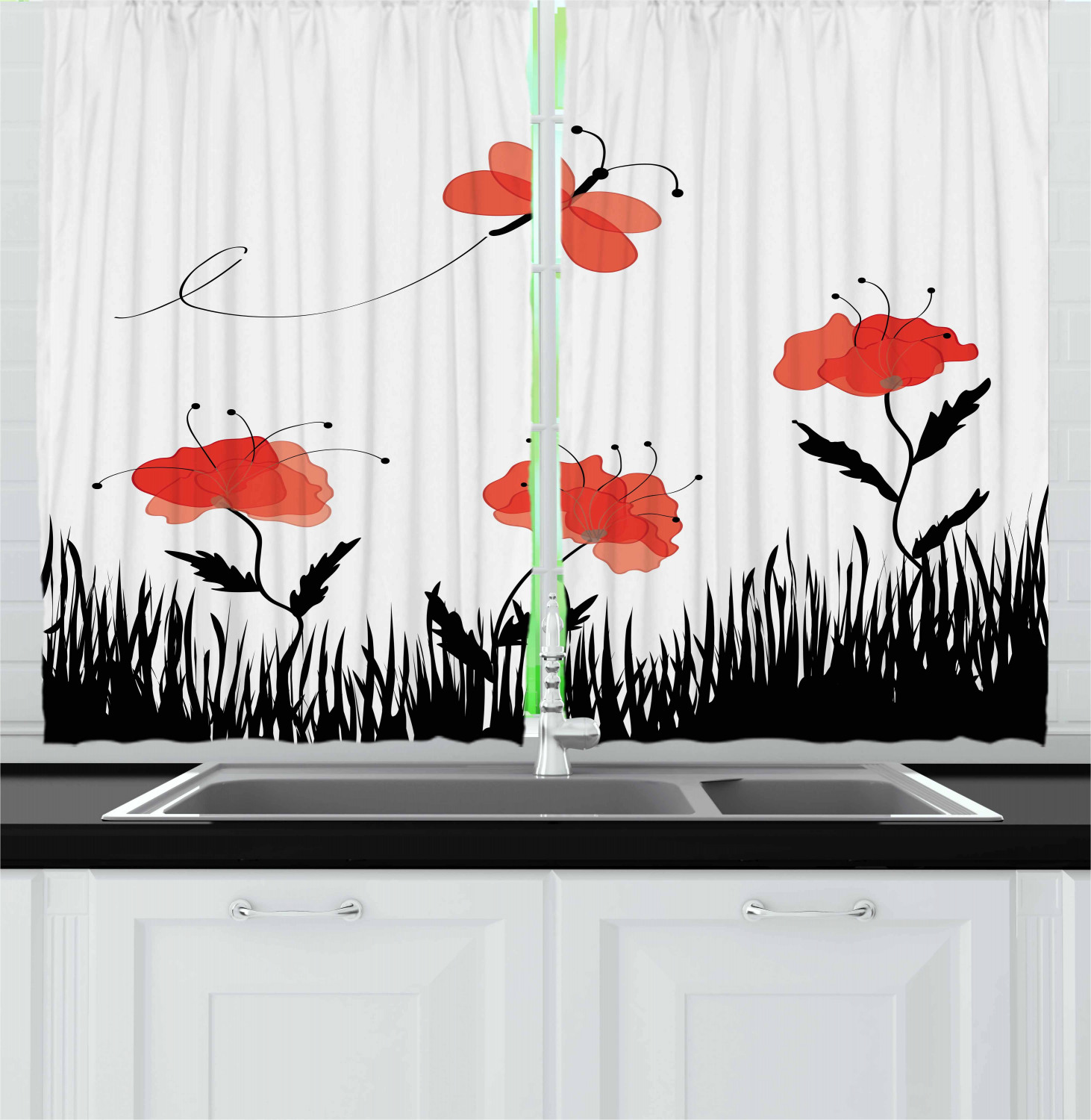 Poppy Kitchen Curtains 2 Panel Set Home Decor Window Drapes 55" X 39 ...