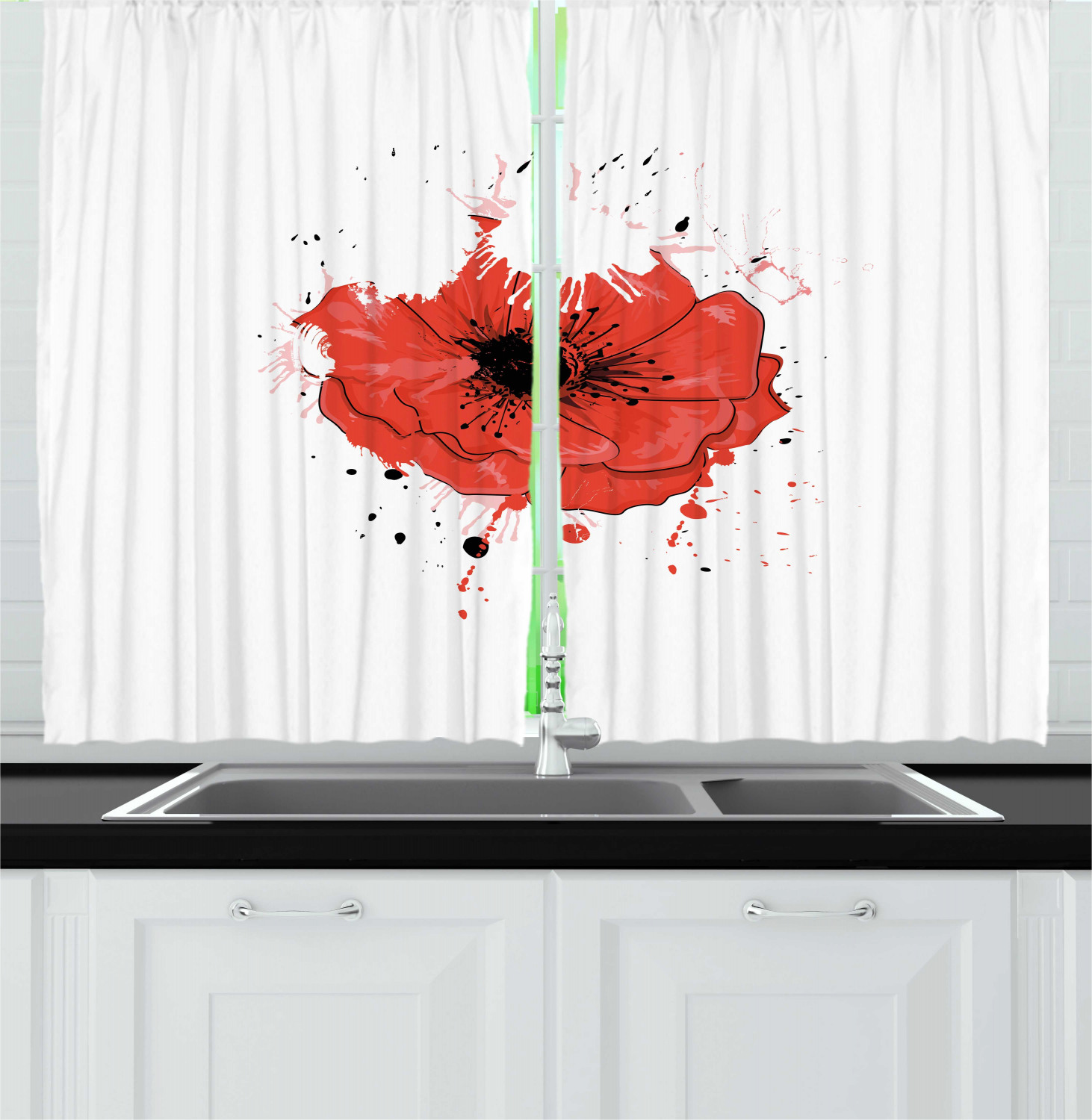 Poppy Kitchen Curtains 2 Panel Set Home Decor Window Drapes 55" X 39 ...
