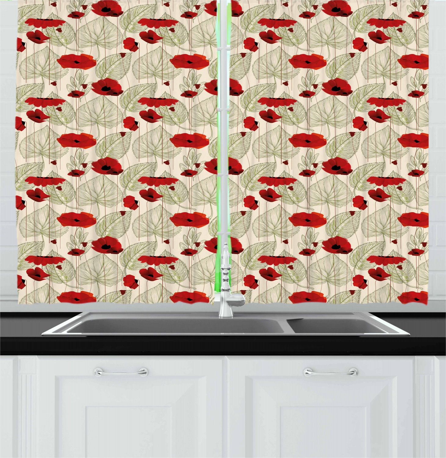 Poppy Kitchen Curtains 2 Panel Set Home Decor Window Drapes 55" X 39 ...