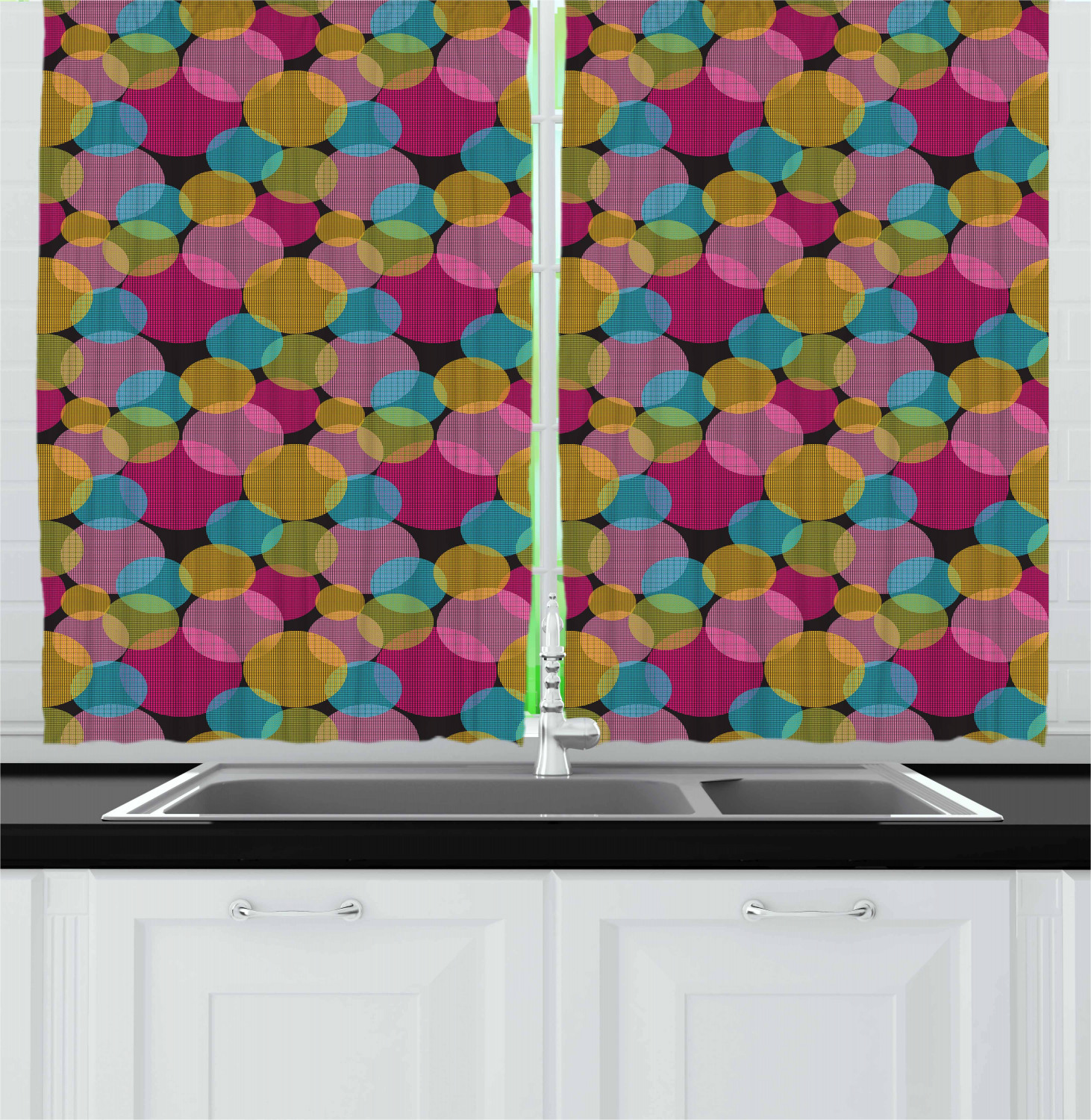 Colorblock Kitchen Curtains 2 Panel Set Window Drapes 55" X 39" | eBay