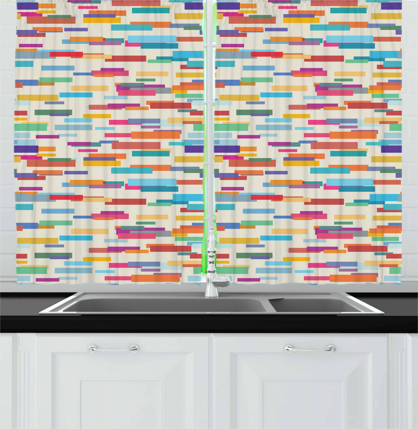 Colorblock Kitchen Curtains 2 Panel Set Window Drapes 55" X 39" | eBay