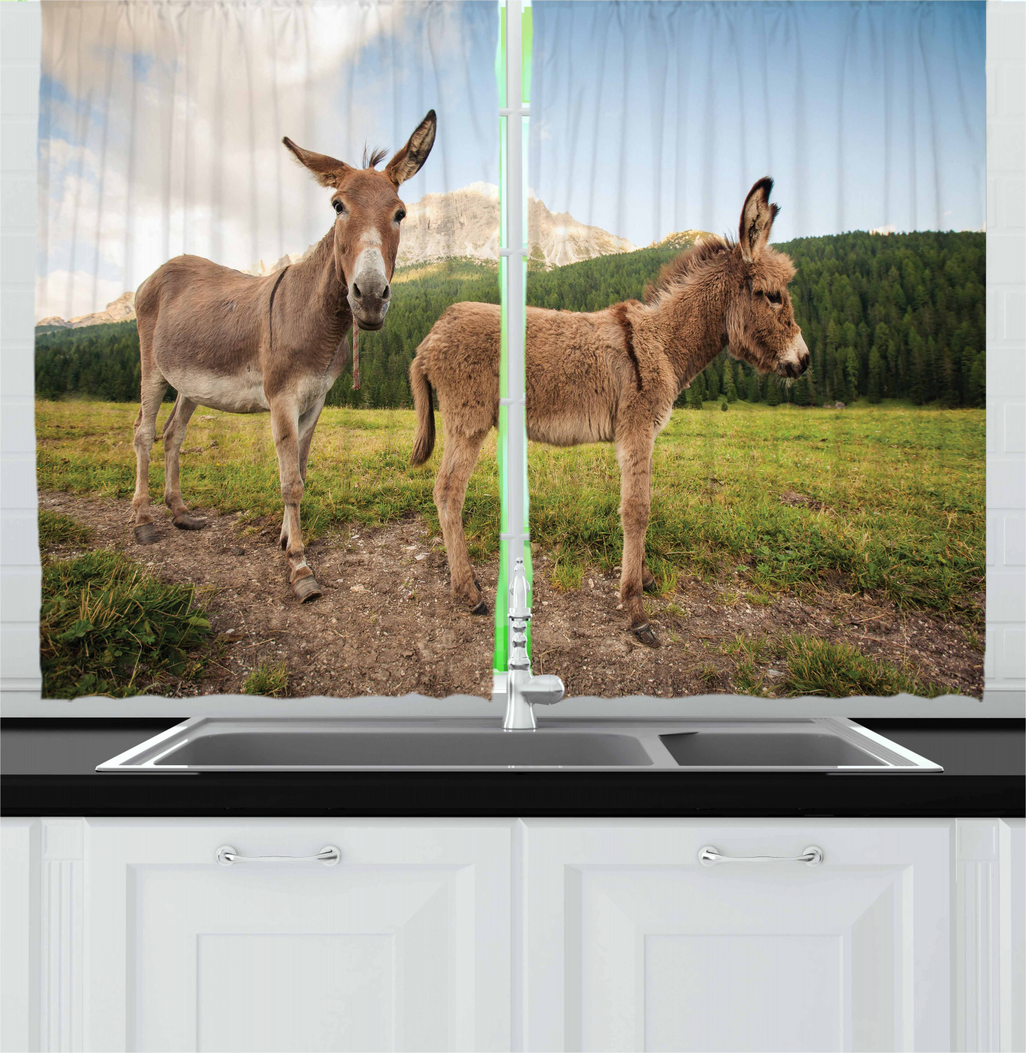 Donkey Kitchen Curtains 2 Panel Set Window Drapes 55" X 39" by ...