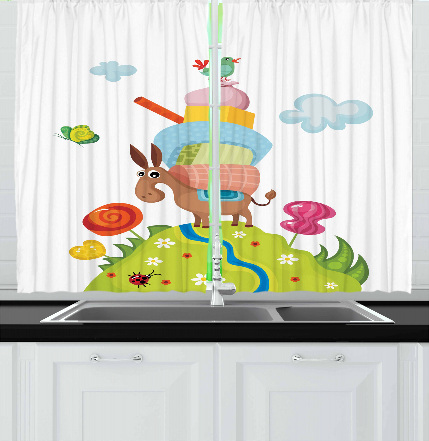 Donkey Kitchen Curtains 2 Panel Set Window Drapes 55" X 39" by ...