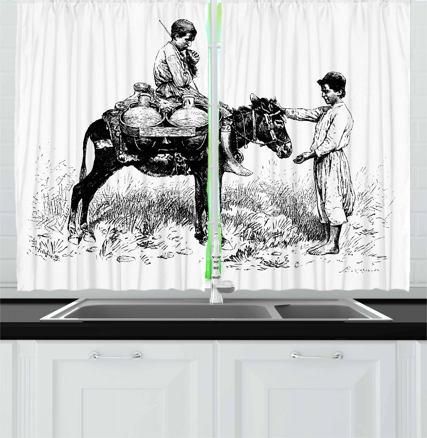 Donkey Kitchen Curtains 2 Panel Set Window Drapes 55" X 39" by ...
