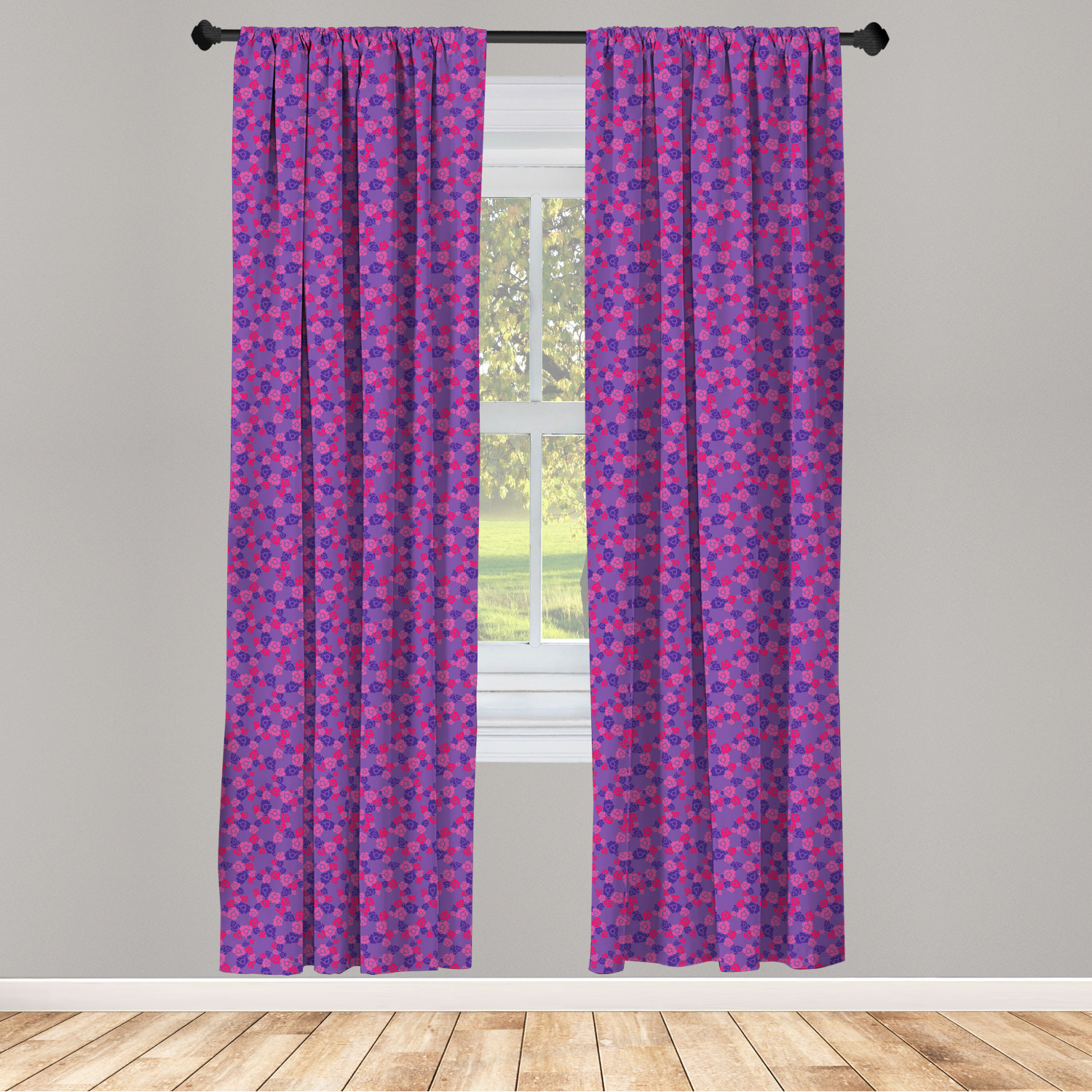 Flowers Microfiber Curtains 2 Panel Set Living Room Bedroom in 3 Sizes ...