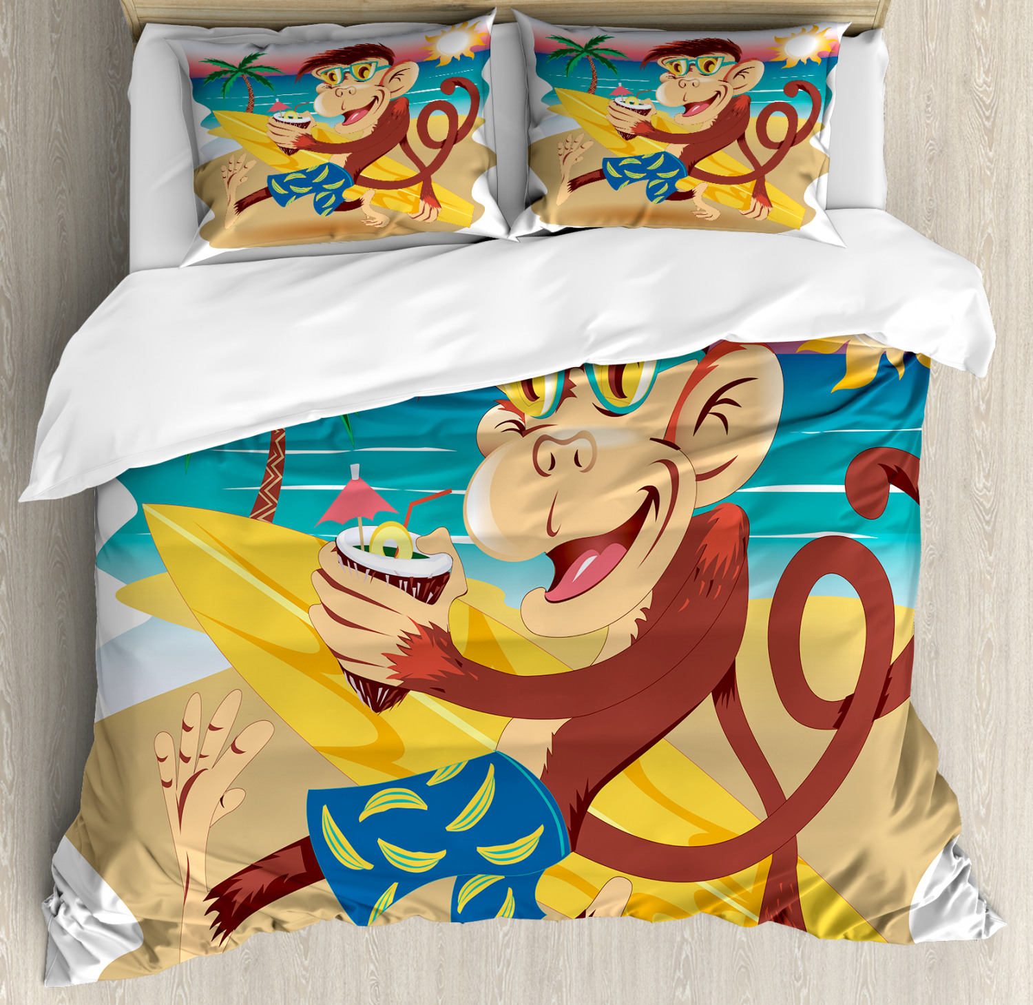 Monkey Duvet Cover Set with Pillow Shams Hipster Holiday Print | eBay