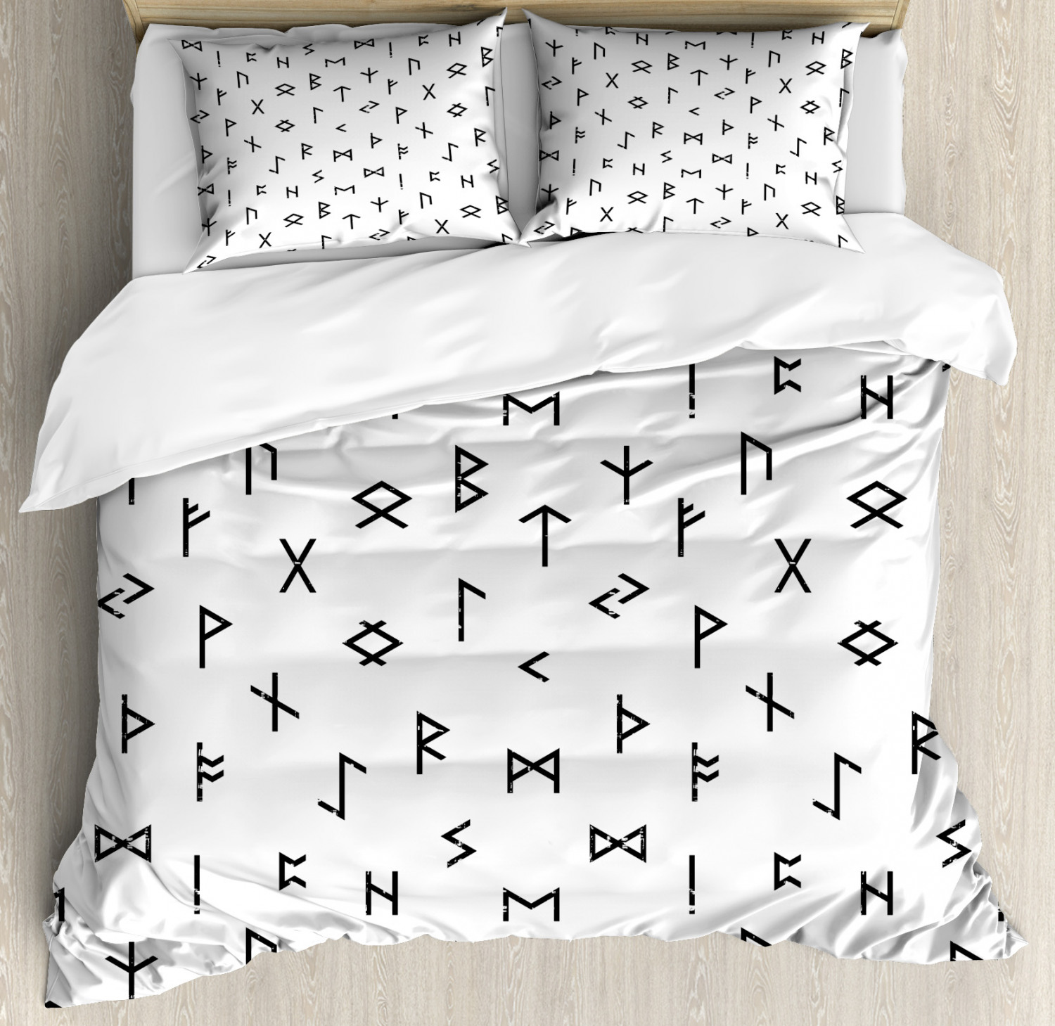 White Duvet Cover Set with Pillow Shams Anatolian Tribal Symbols Print ...