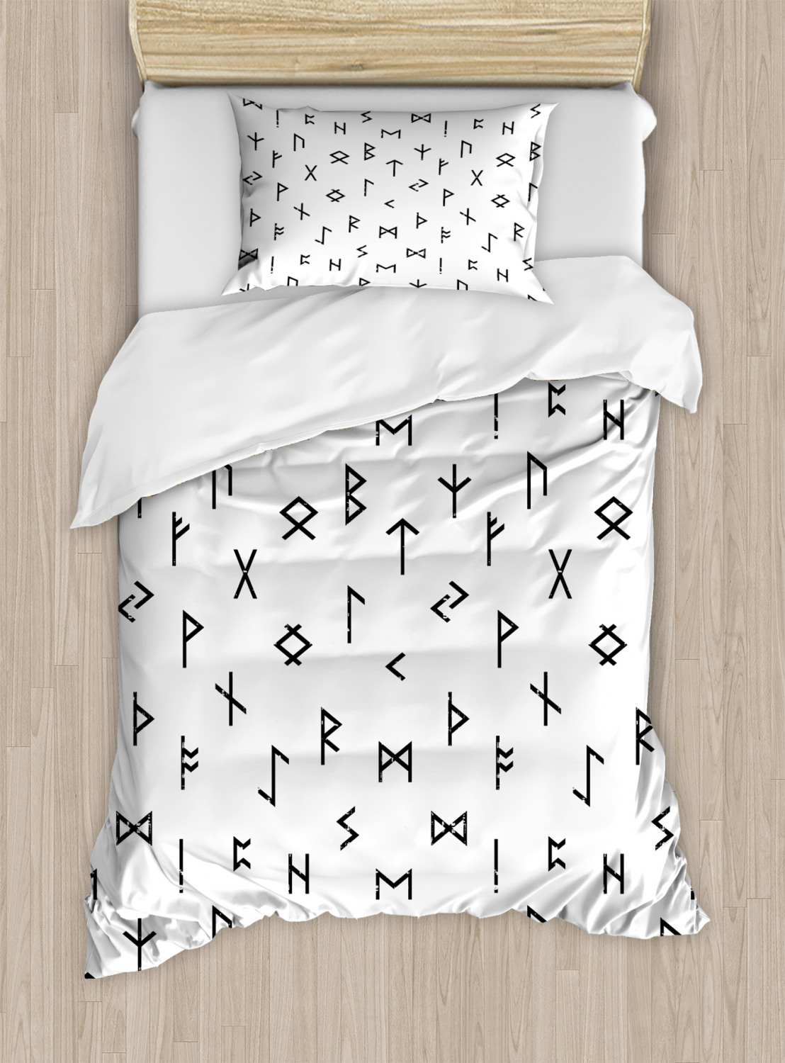 White Duvet Cover Set with Pillow Shams Anatolian Tribal Symbols Print ...