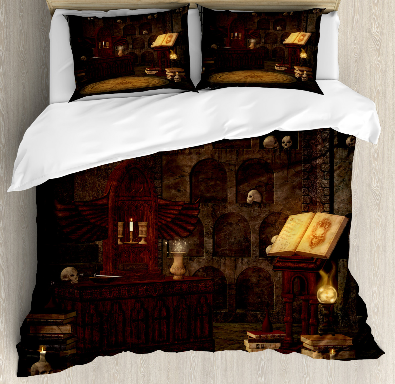 Gothic Duvet Cover Set with Pillow Shams Magicians with Skulls Print | eBay