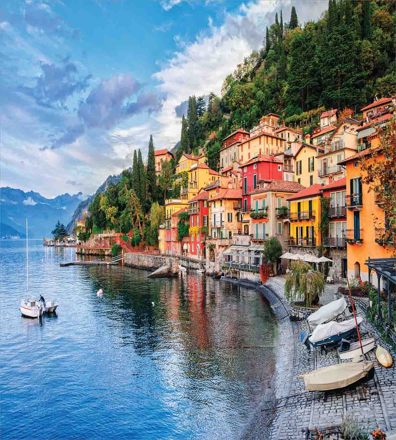 Italian Duvet Cover Set with Pillow Shams Yacht Boat Idyllic Town Print ...