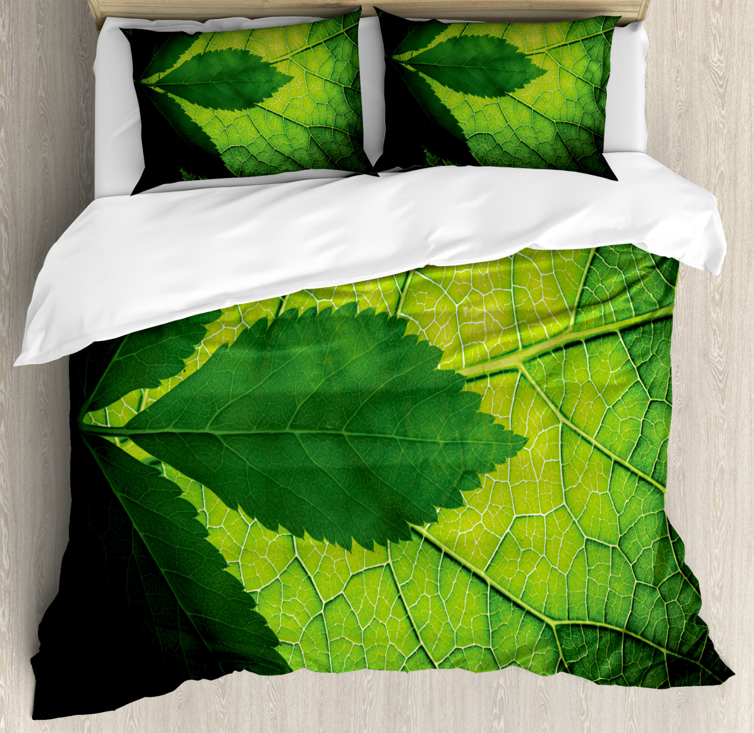 GREEN DUVET COVER Set With Pillow Shams Brazilian Tree Leaf Eco Print green-duvet-cover-set-with-pillow-shams-brazilian-tree-leaf-eco-print