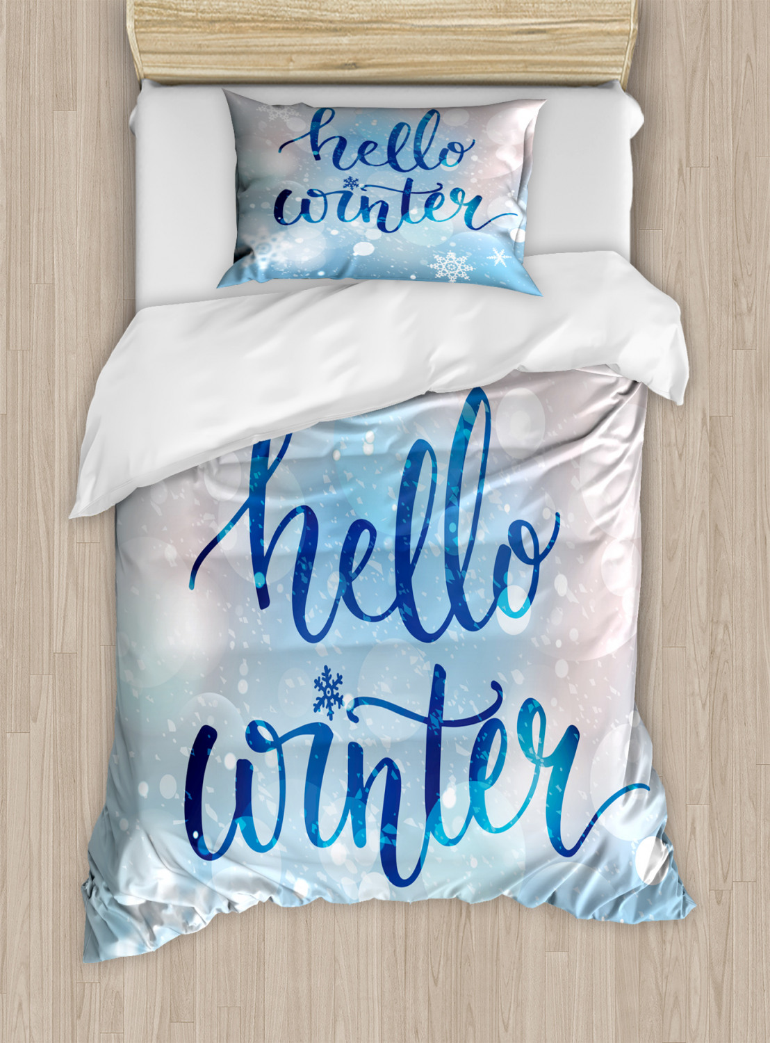 Winter Duvet Cover Set with Pillow Shams Hello Winter Quote Snow Print ...