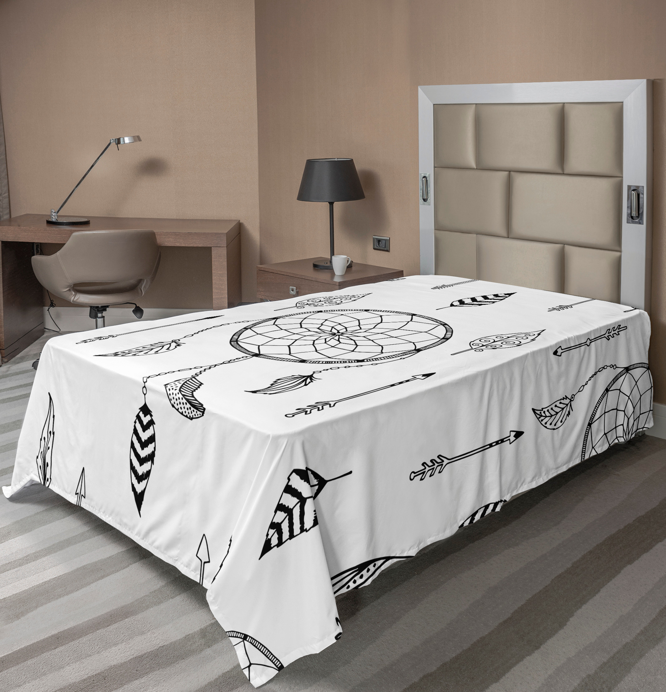 Black White flat bed sheet Folk Feathers Arrow eBay